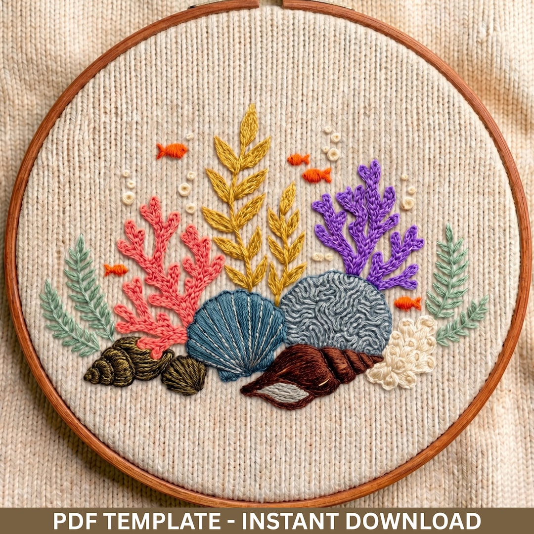 Seashell Drawing Embroidery Pattern PDF, Pearl Oyster Shell Hand ...