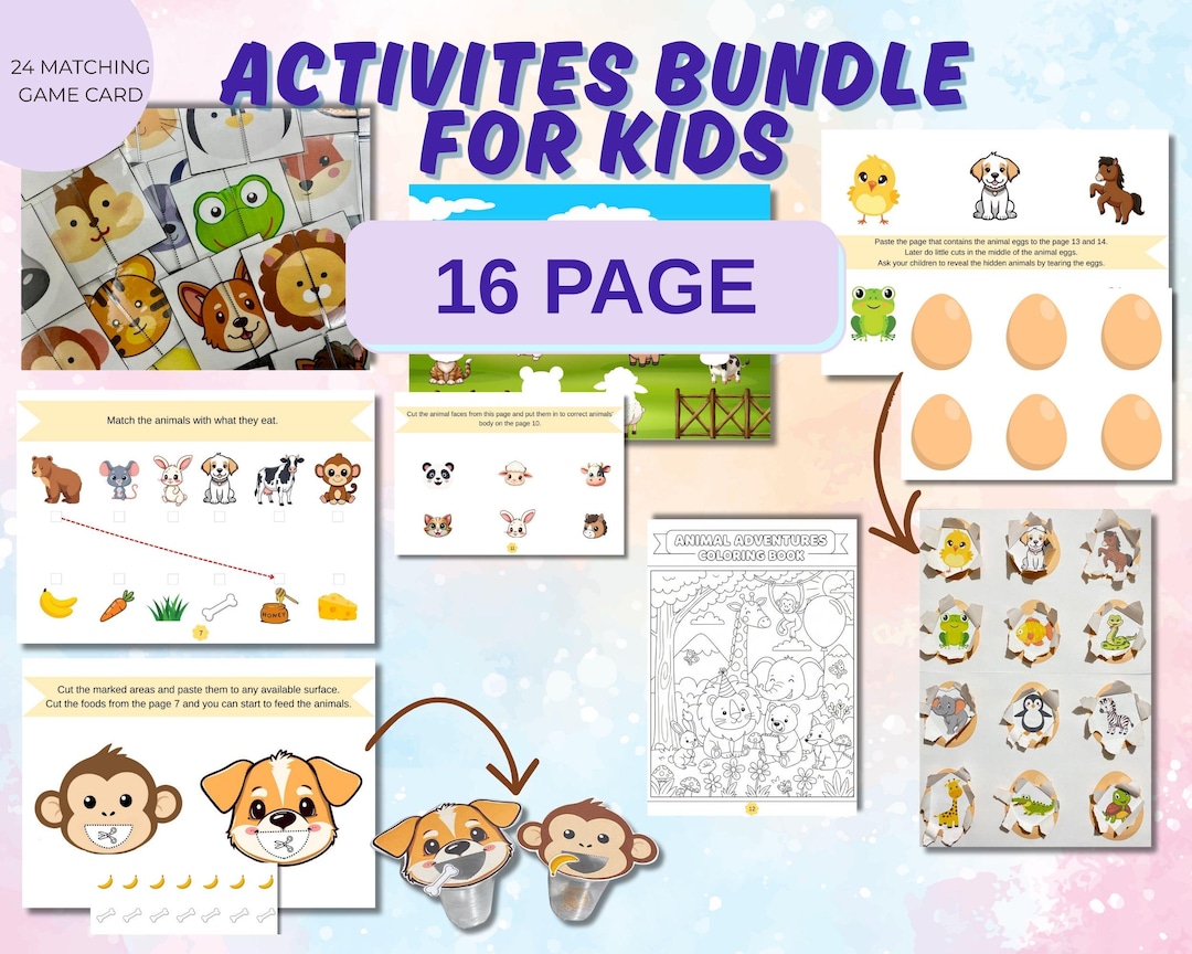 Animal Activity Bundle for Kids – Matching Game, Coloring Pages ...