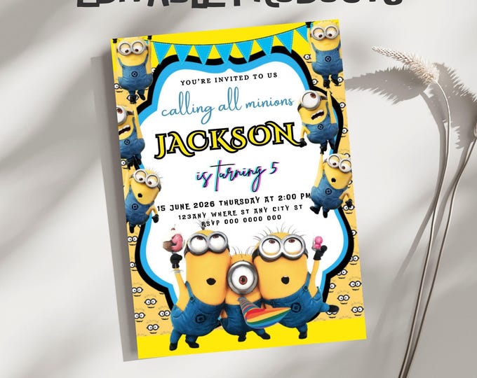 Editable and Printable Minions Birthday Party Card Invitation Template ...