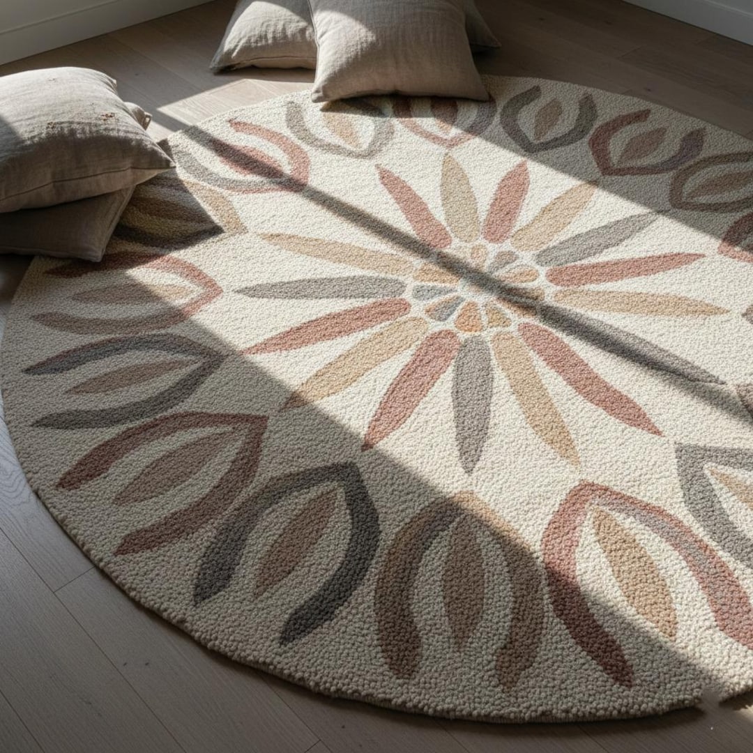 Hand Tufted Wool Round Rug | Floral Mandala, Neutral Earth Tones - Etsy