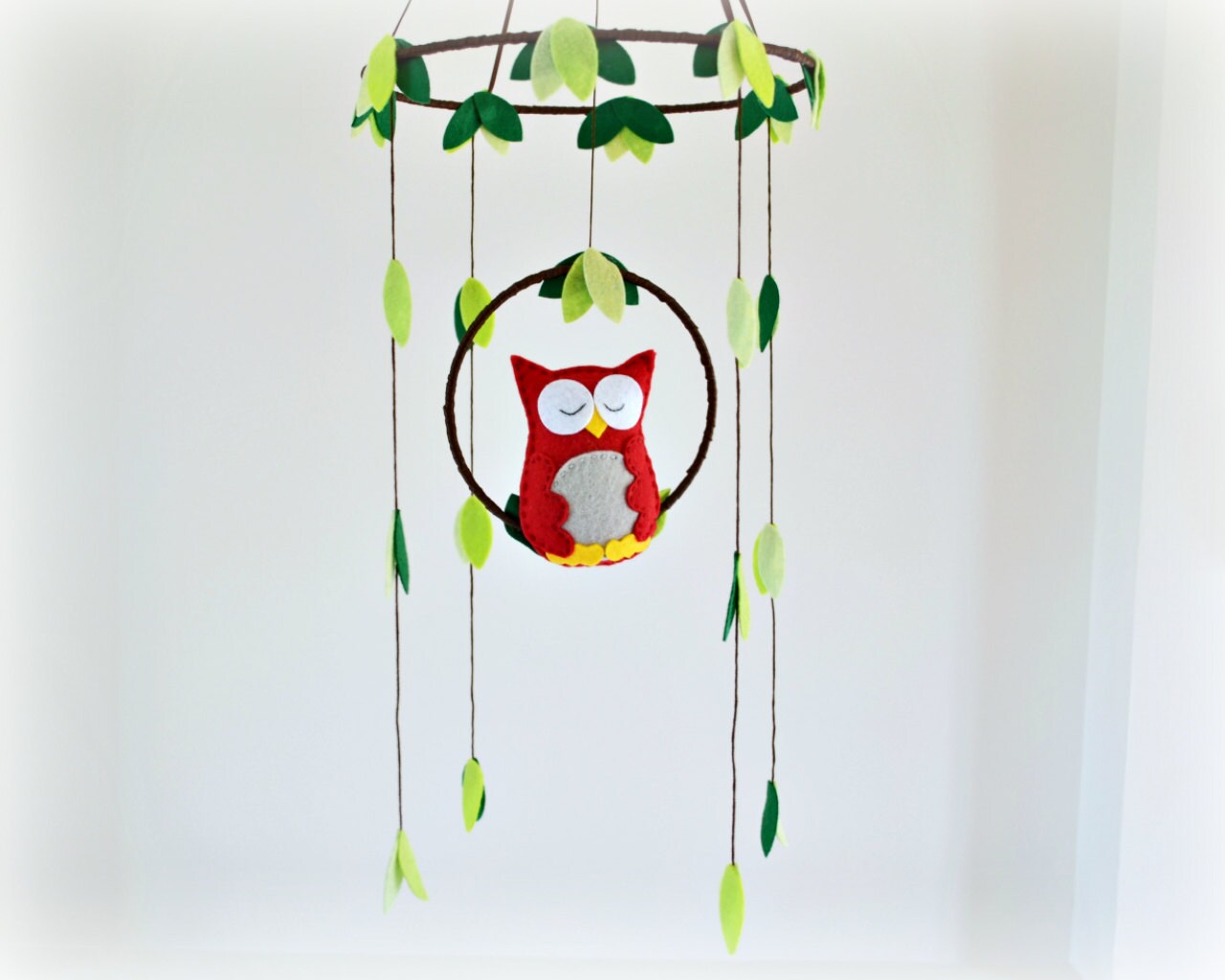 Owl mobile woodland Nursery baby mobile Felt red and | Etsy
