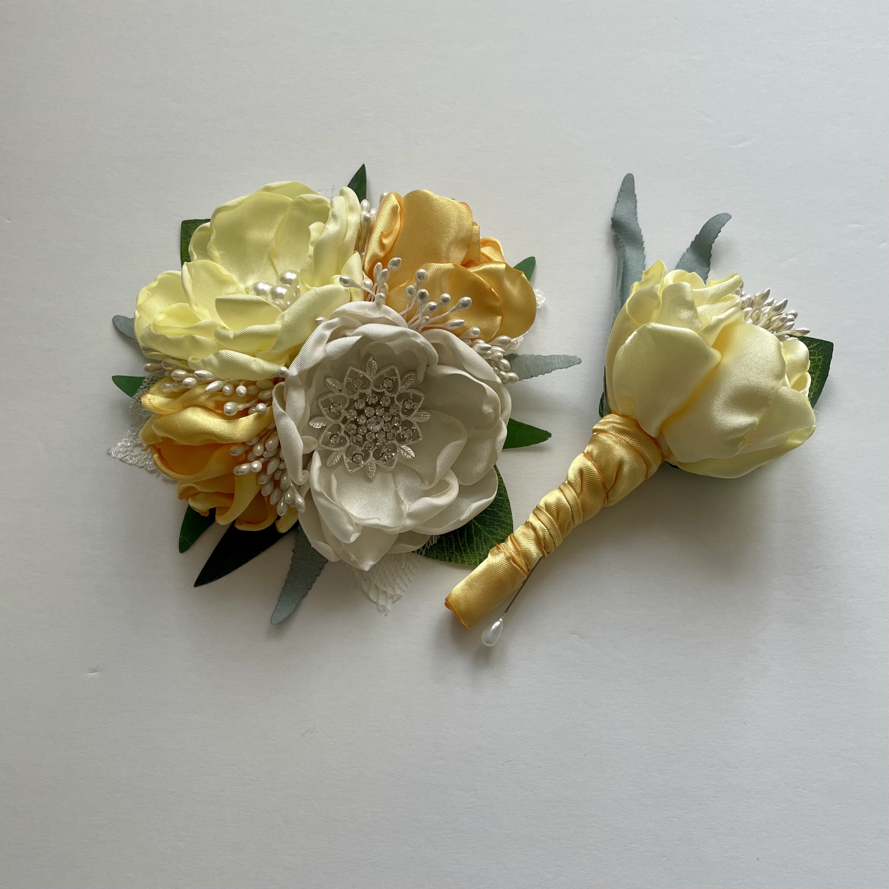 Shades of Yellow and Cream Corsage or Boutonnière Set - Yellow Prom ...