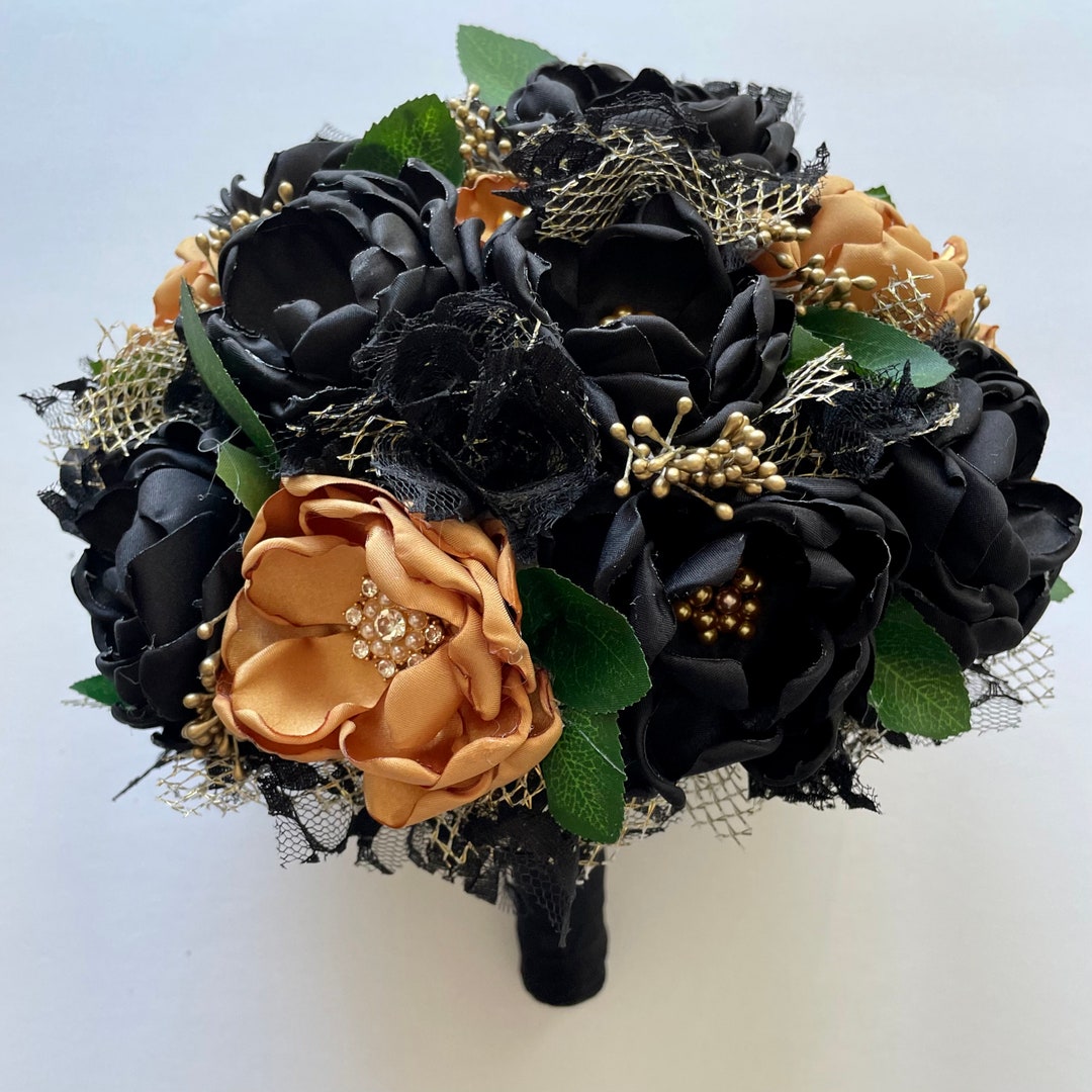Black and Gold Bouquet With Greenery - Gold and Black Bouquet, Fabric ...