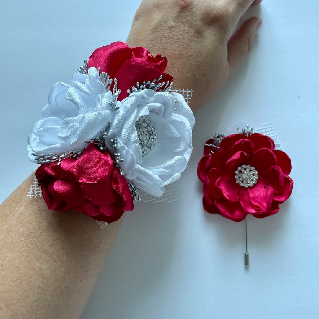 Red and White Wrist Corsage or Boutonnière - Etsy
