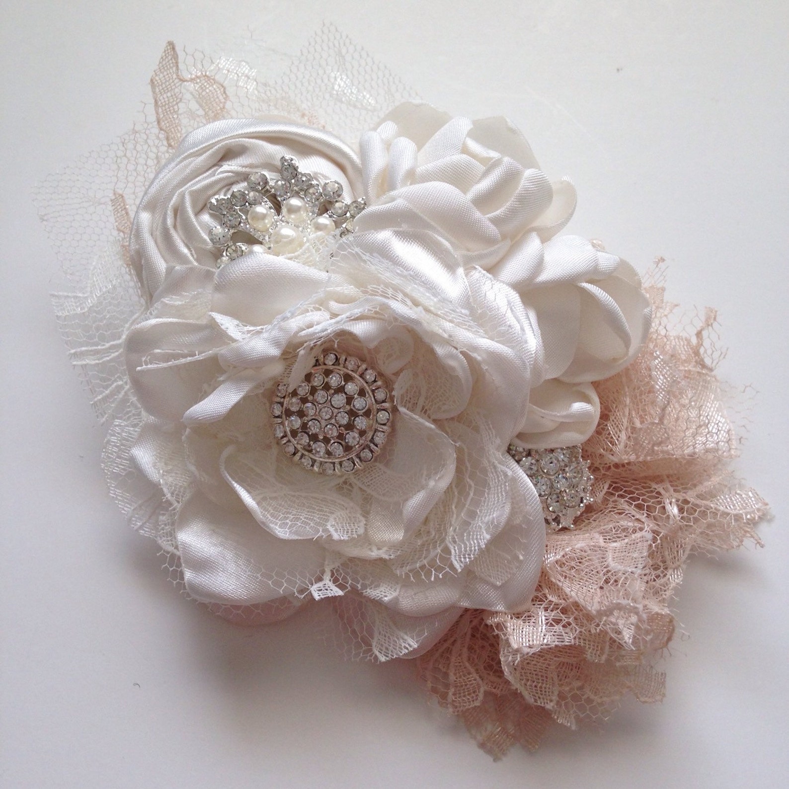Bridal Hair Clip Cream and Soft Champagne Cluster Flower | Etsy