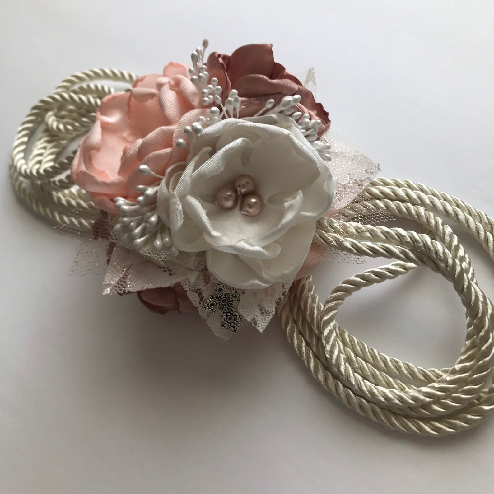 Cream Blush and Rose Gold Wedding Lasso With Cross - Etsy