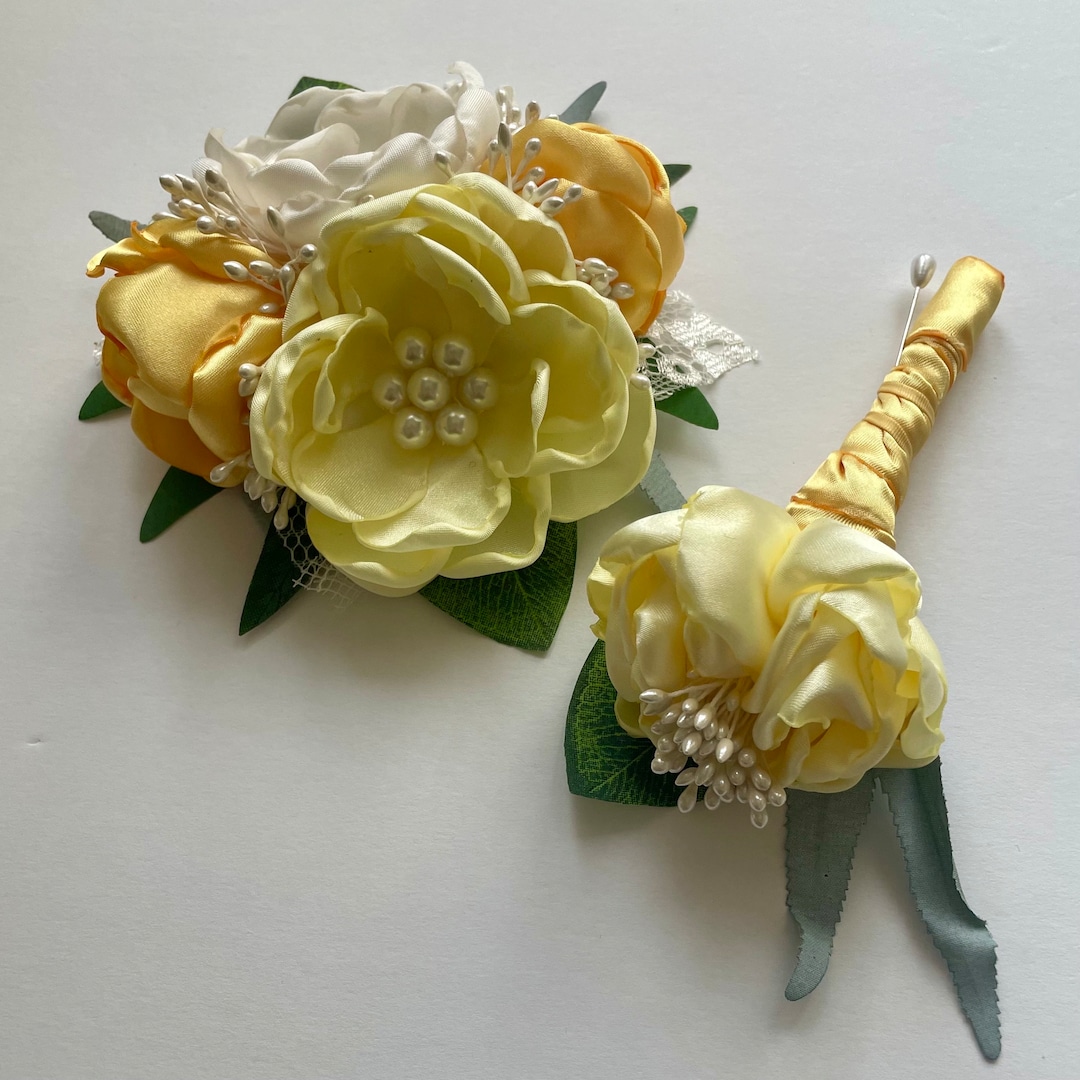 Shades of Yellow and Cream Corsage or Boutonnière Set - Yellow Prom ...