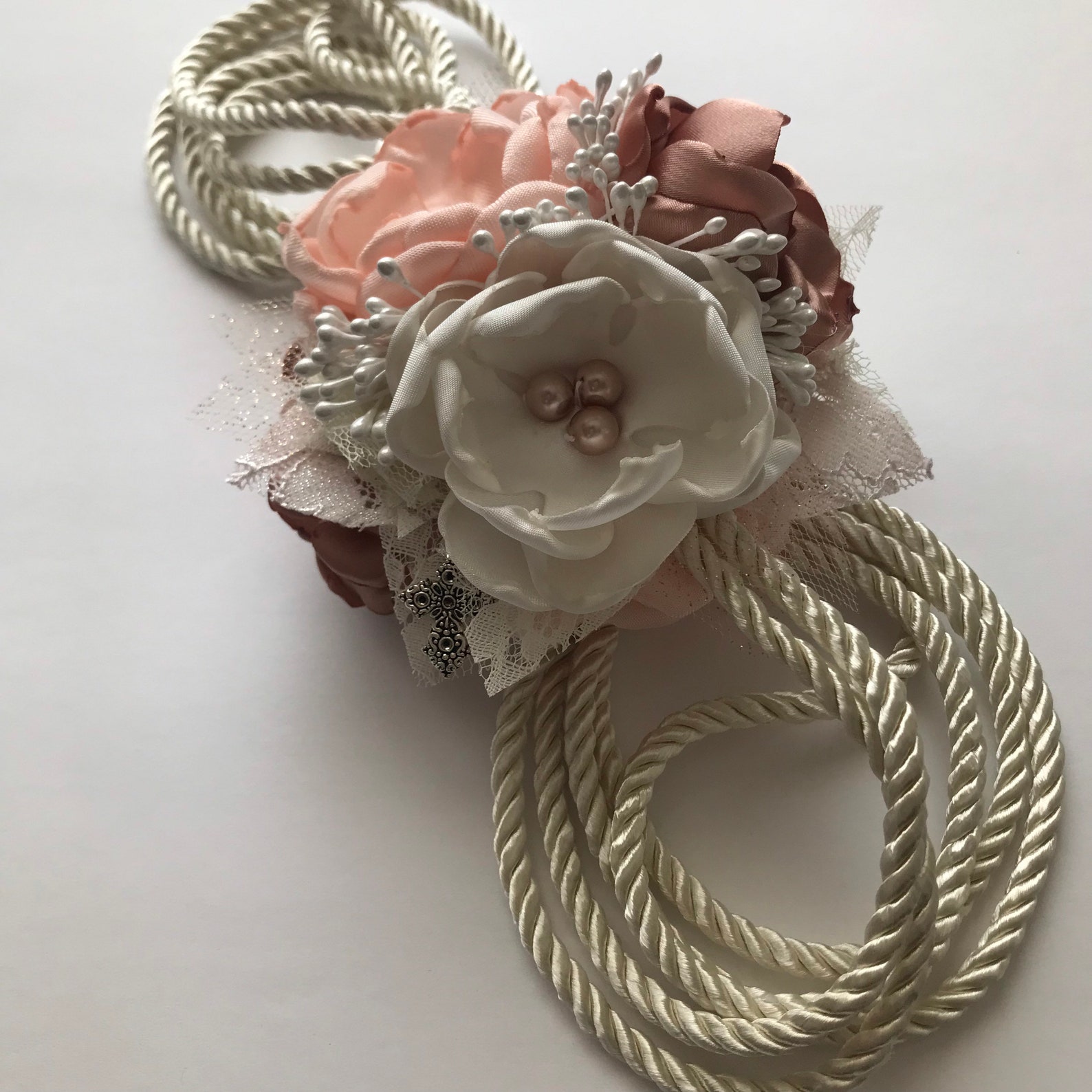Cream Blush and Rose Gold Wedding Lasso With Cross - Etsy