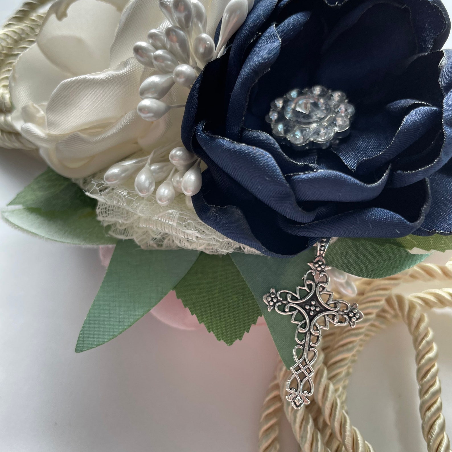 Navy Dusty Pink and Cream Lasso With Greenery and Cross - Etsy