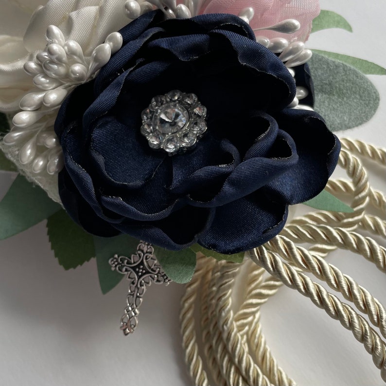 Navy Dusty Pink and Cream Lasso With Greenery and Cross - Etsy