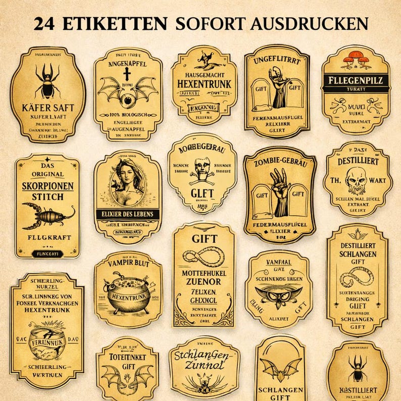 24 Printable Witch Labels | Magic Bottle Stickers | Printable Potion ...
