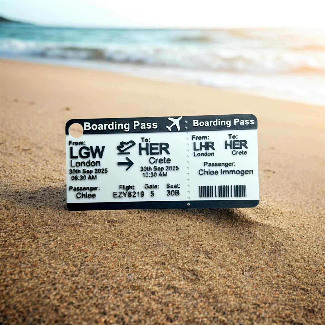 Personalised 3D Printed Holiday Boarding Pass | Custom Travel Keepsake ...