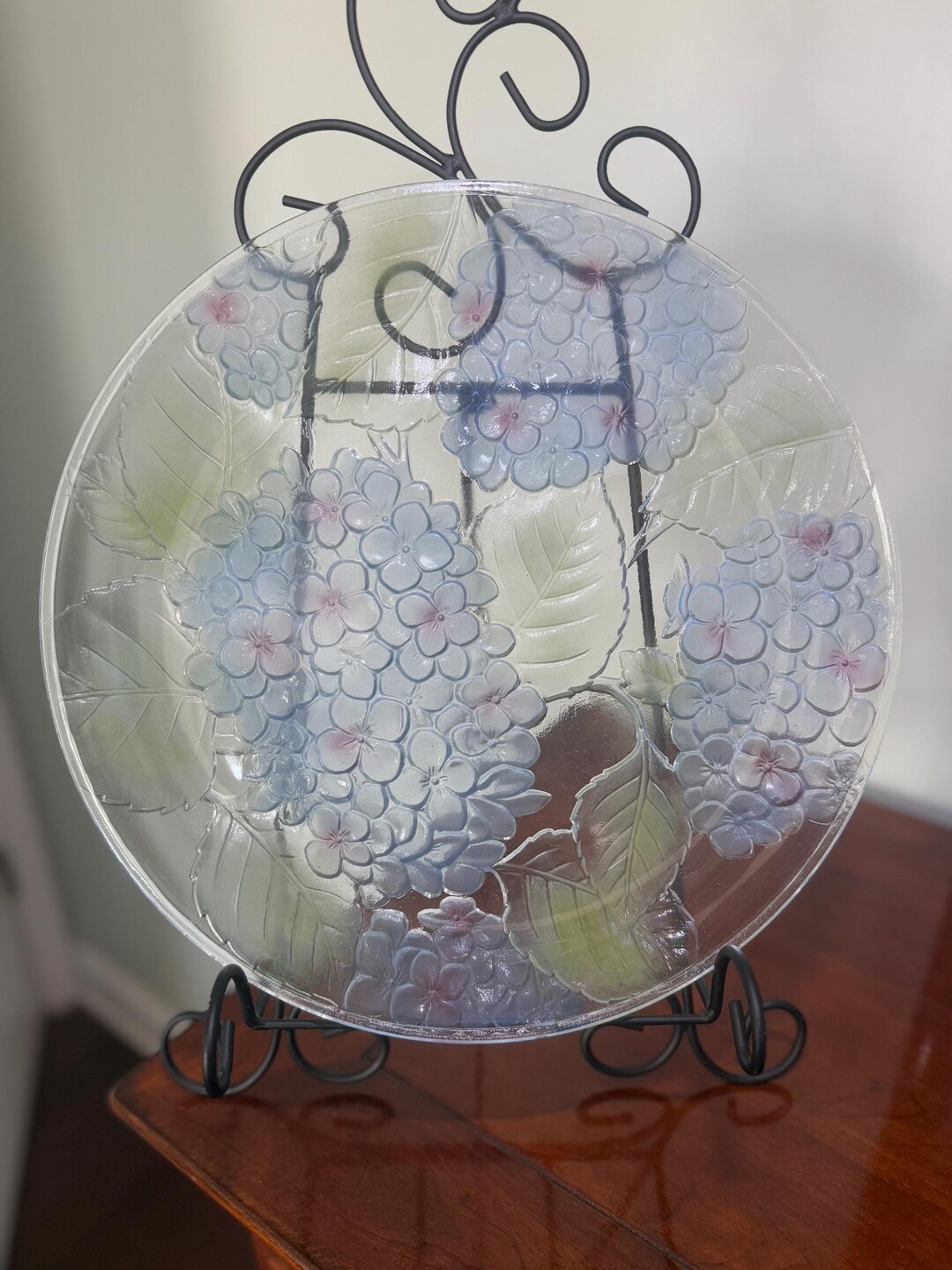 Vintage 13” Round Glass Hydrangea Serving Platter - Etsy