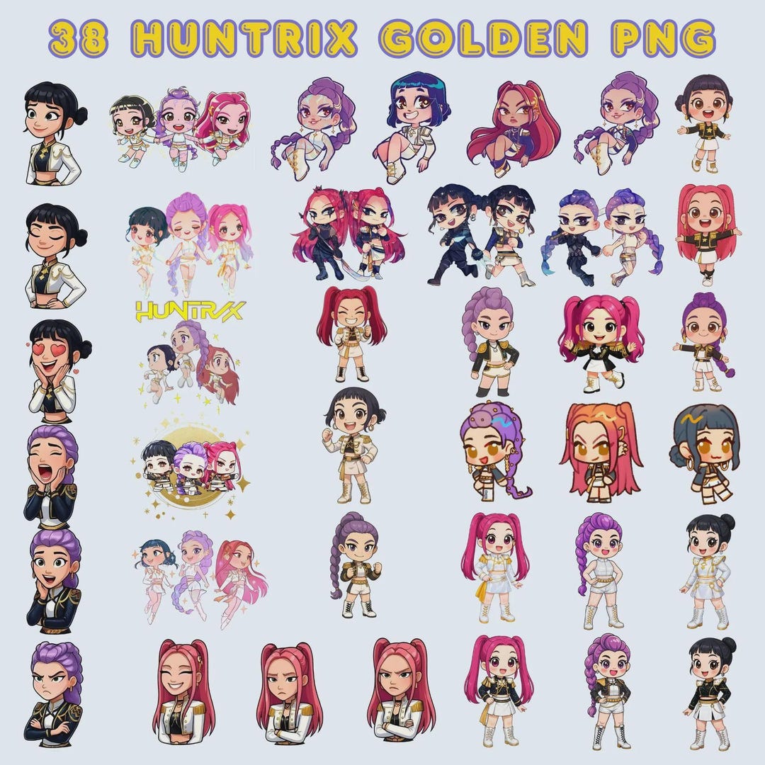 Huntrix Golden Chibi PNG Clipart Bundle: Kawai Kpop Girl Band (digital ...
