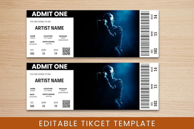 Editable Concert Ticket Template | Printable Event Gift (canva) - Etsy