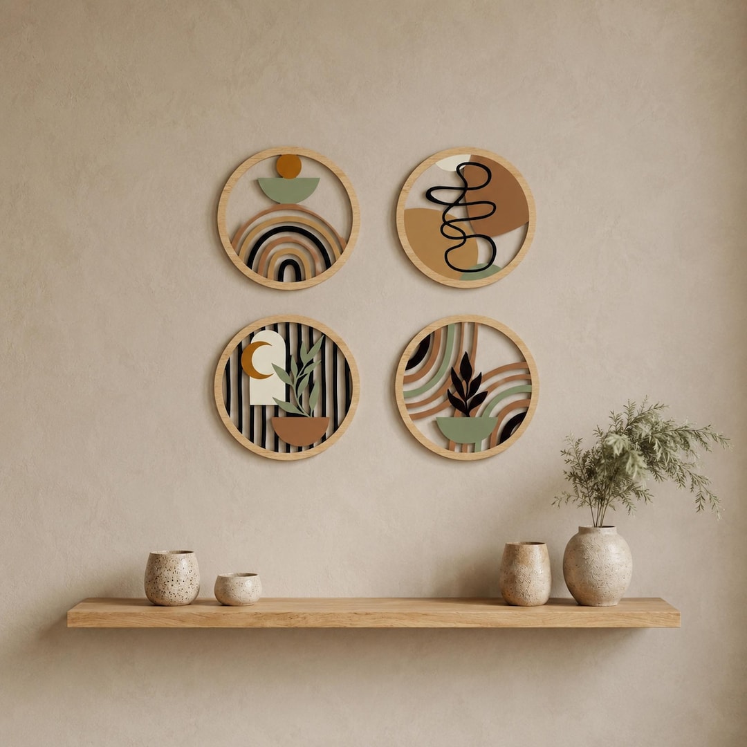 Wooden Round Signs - 4 Psc Boho Chic Wall Art Decor - Etsy