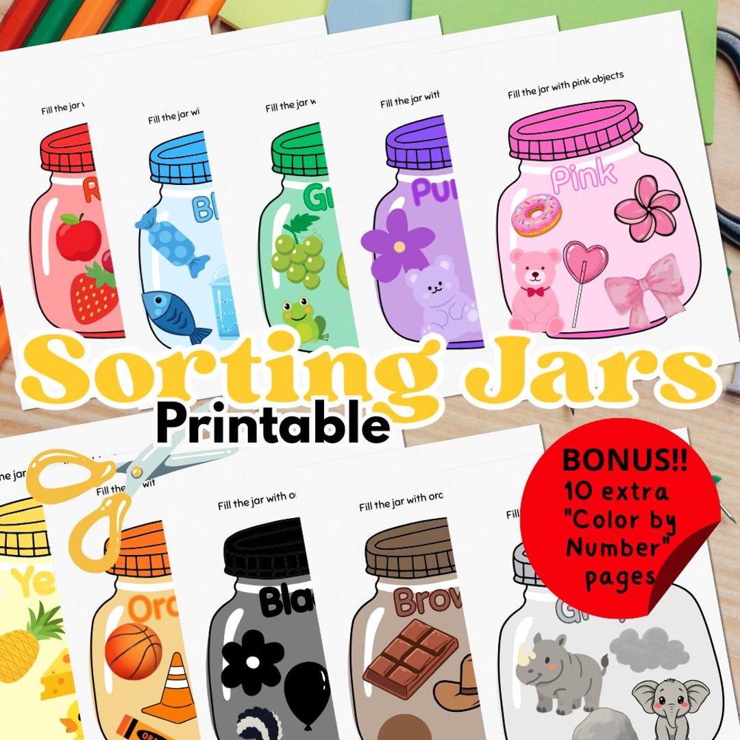Color Recognition Kit, Sorting Jars Printable, Homeschool Learning ...