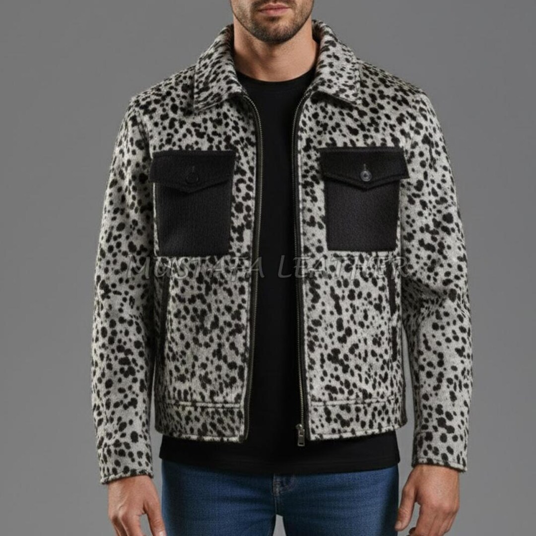 Handmade Spotted Cowhide Leather Jacket, Western Biker Style - Etsy