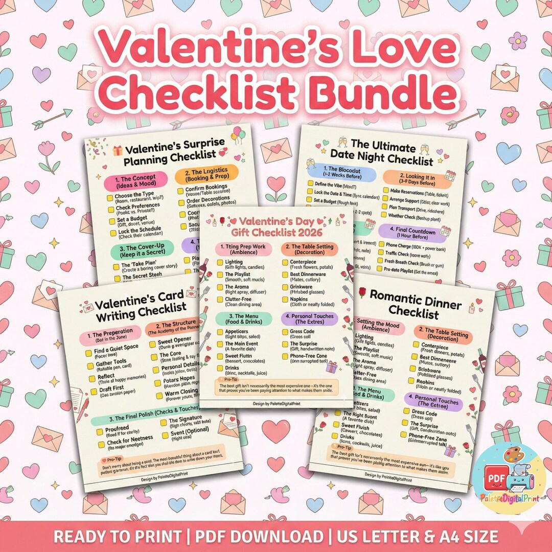 Valentine's Love Checklist Bundle | Digital Download | PDF FILE | A4 ...