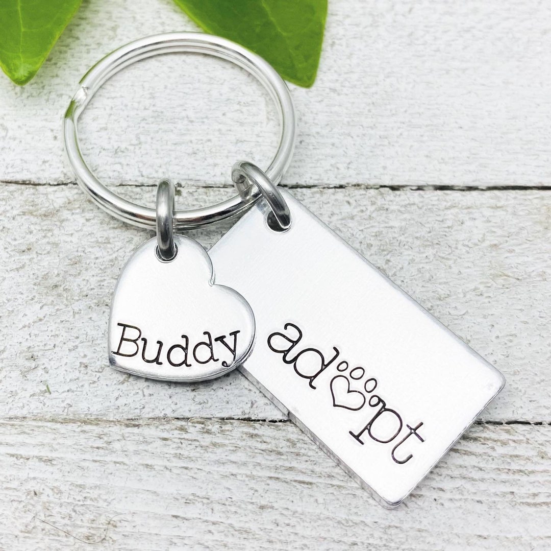 Customizable Pet Adoption Keychain ID Tag for Pet Lovers With Heart Paw ...