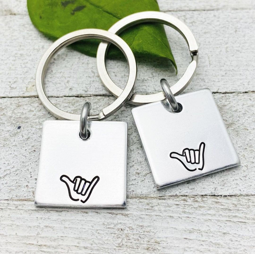 2 Keychains Hawaiian Shaka Hand Stamped Polynesian Hang Loose With ...