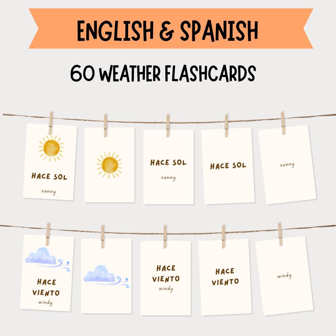 Bilingual Weather Flashcards Spanish English, 36 Tarjetas Del Tiempo ...