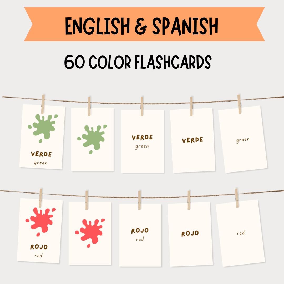 Bilingual Color Flashcards English Spanish, 60 Color Cards for Kids ...