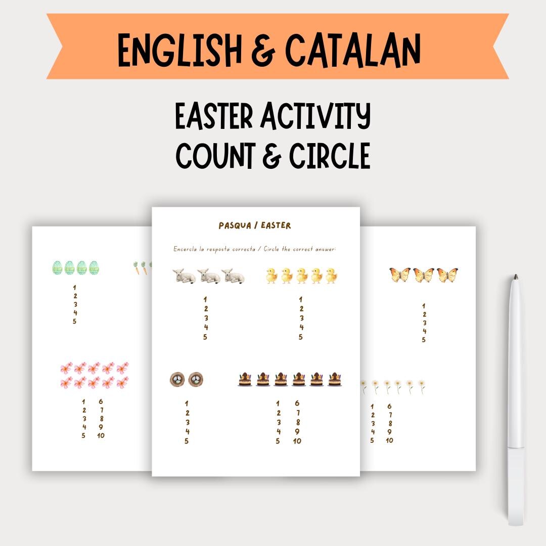 Easter Counting Worksheets, Bilingual English Catalan Preschool Math ...