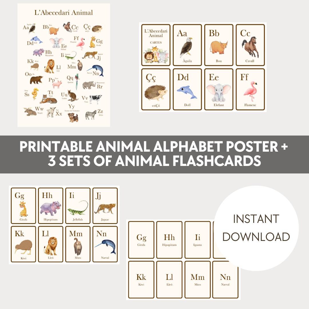 Abecedari Català D'animals, Pack Pòster Animal + Cartes Montessori ...