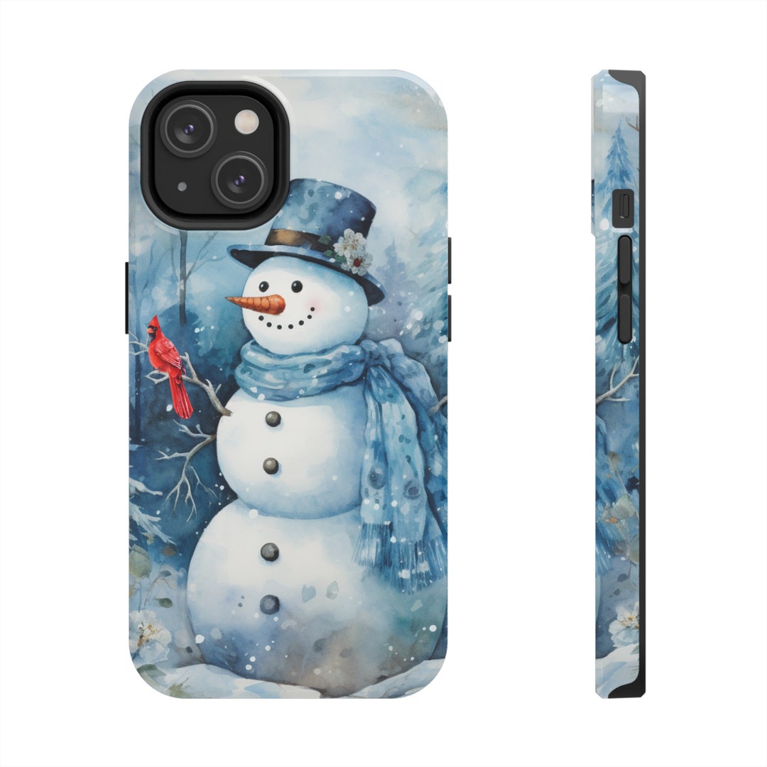 Blue Snowman With Red Cardinal for Christmas, Winter Holiday Phone Case ...