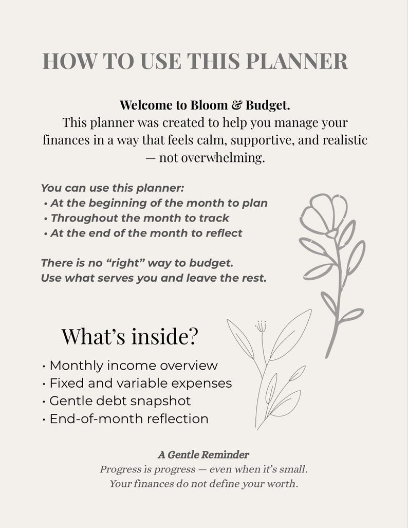 Bloom & Budget – Gentle Monthly Budget Planner | Minimal Budget ...
