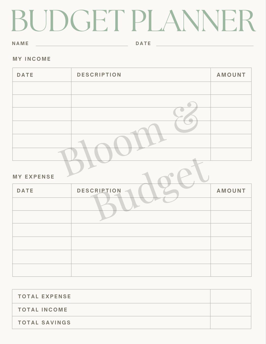 Bloom & Budget Simple One-page Budget | Monthly Budget Printable | Easy ...