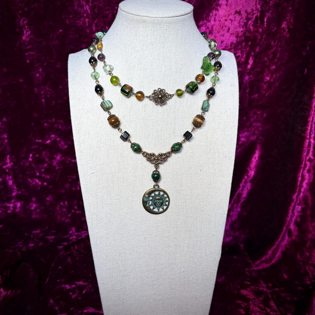 Whimsigoth Beaded Sun Moon Pendant Necklace | Ethereal Fairycore ...