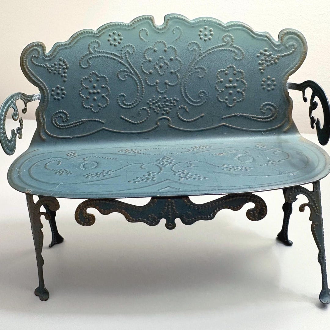 Miniature Metal Bench 1:8 Scale | Floral Punch Tin Design | Dollhouse ...