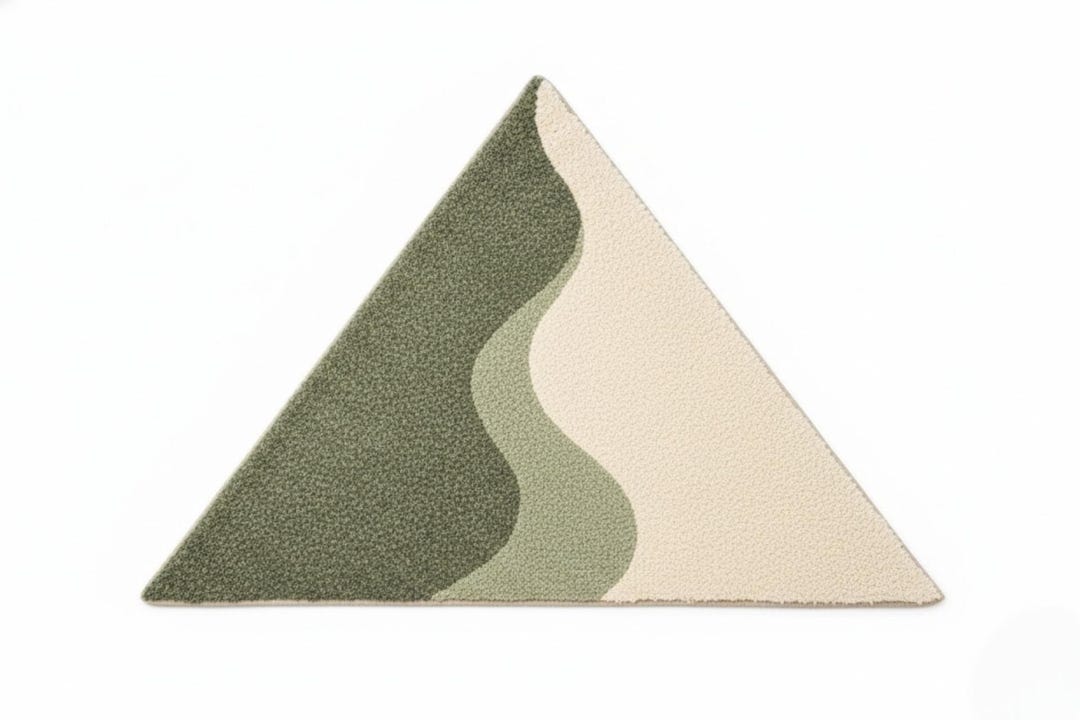 Modern Triangle Area Rug – Sage Green & Beige Abstract Wave Pattern ...