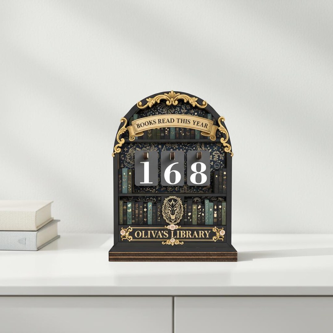 Personalized Books Read Counter & Vintage Bookshelf Decor, Custom ...