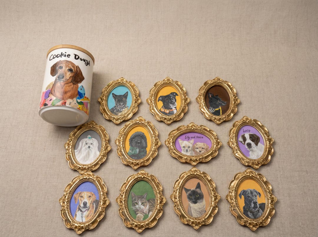 Custom Hand-painted Miniature Pet Portrait in Baroque Gold Frame ...