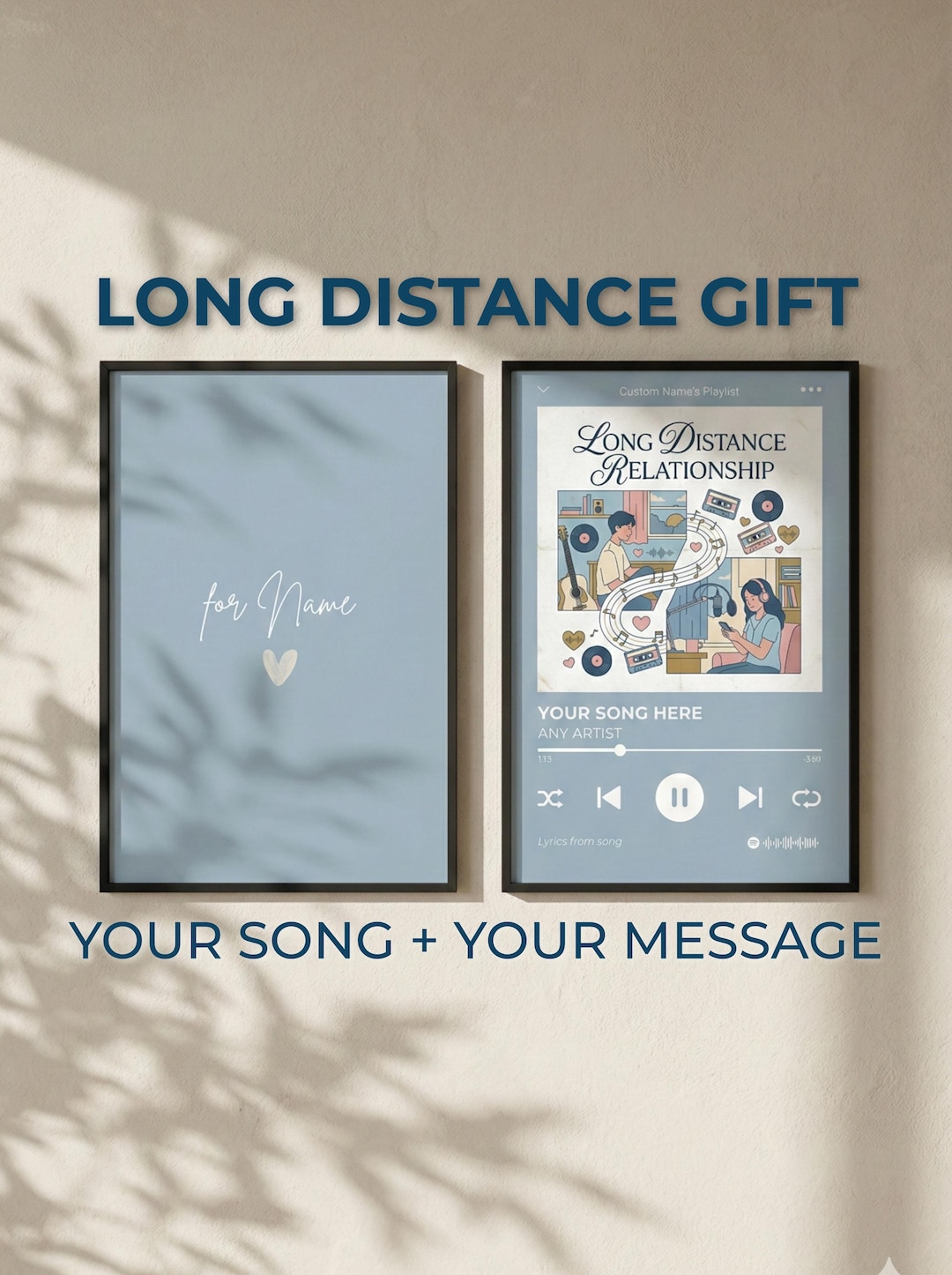 Long Distance Relationship Gift | Custom Couple Song Print Set | LDR ...