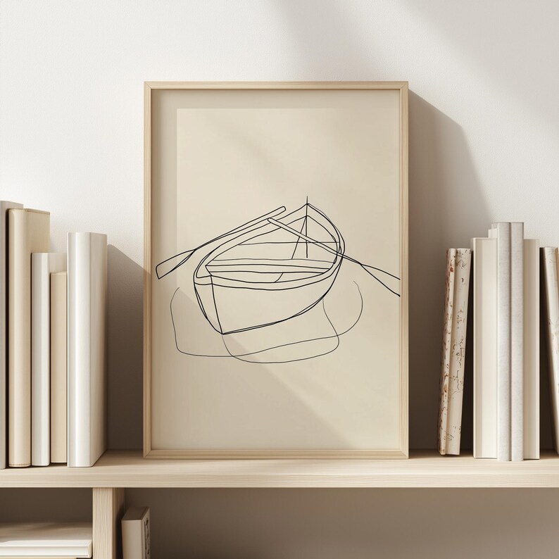 Nautical Line Art Rowboat Drawing - Printable Nursery Decor, Minimalist ...