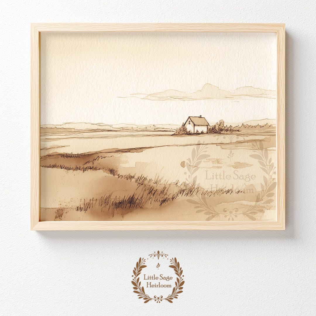 Rustic Farmhouse Line Sketch for Kids Nursery - Cottagecore Woodland ...