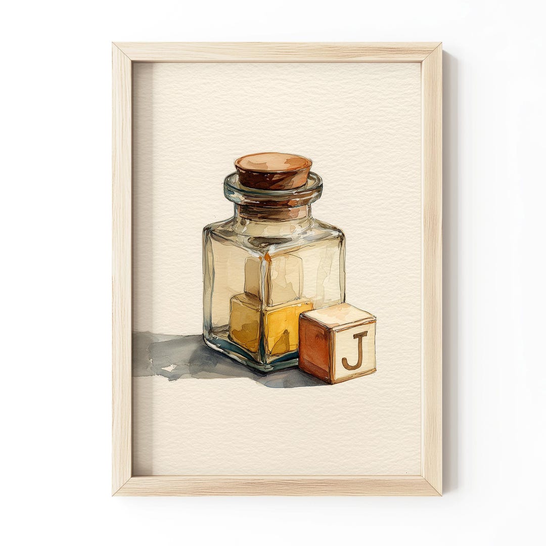 Nursery Block With Letter J Printable - Vintage-inspired Watercolor Art ...