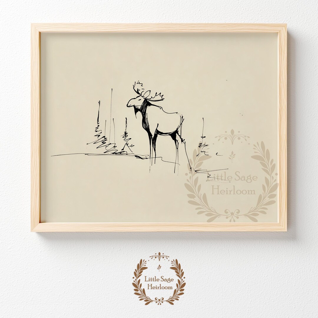 Moose in Woodland Clearing Large Sketch - Pen and Ink Drawing for Kids ...
