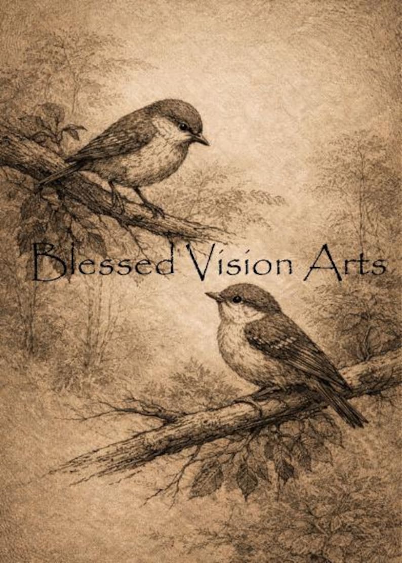 Vintage Bird Sketch Wall Art Printable | Sepia Nature Illustration ...
