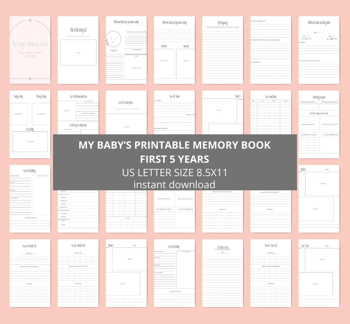 Baby's First Memory Book Printable | 87 Pages | Digital Baby Memory ...