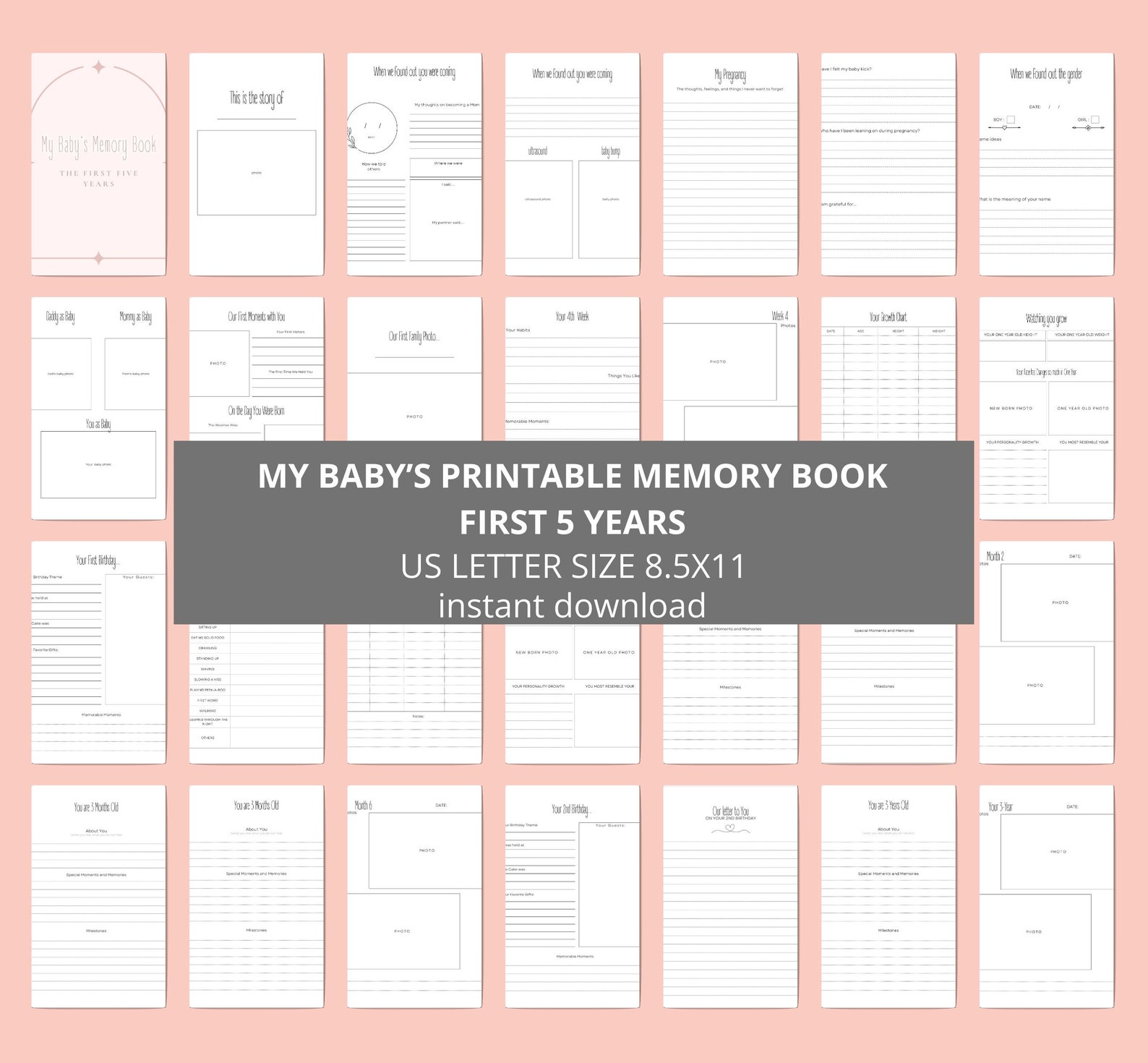 Baby's First Memory Book Printable | 87 Pages | Digital Baby Memory ...