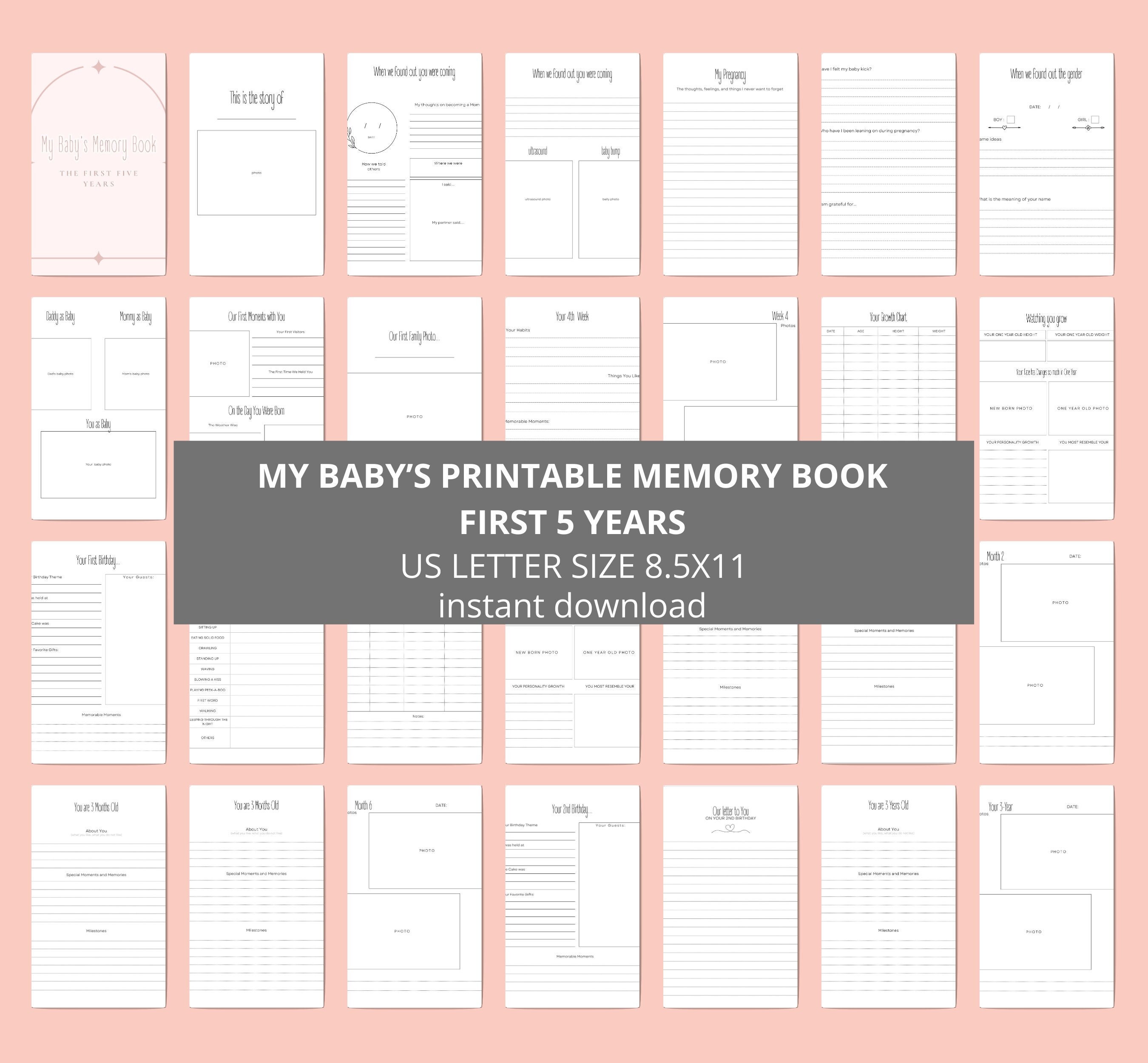 Baby's First Memory Book Printable | 87 Pages | Digital Baby Memory ...