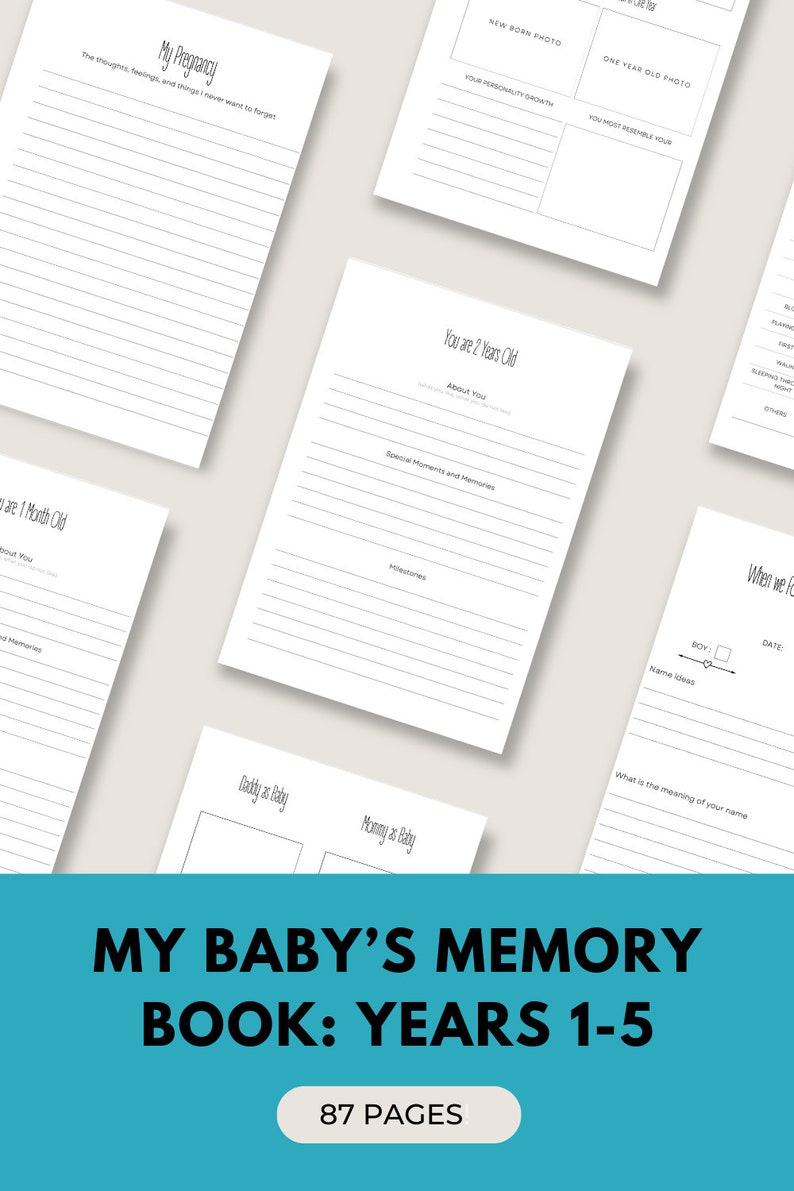Baby's First Memory Book Printable | 87 Pages | Digital Baby Memory ...