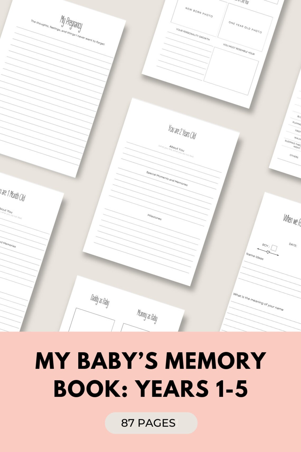 Baby's First Memory Book Printable | 87 Pages | Digital Baby Memory ...