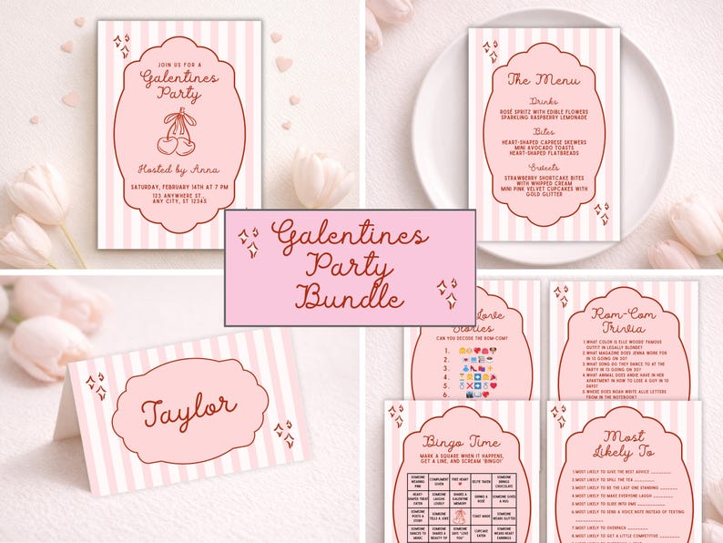 Galentine’s Party Bundle | Editable Invitation, Welcome Sign, Menu ...