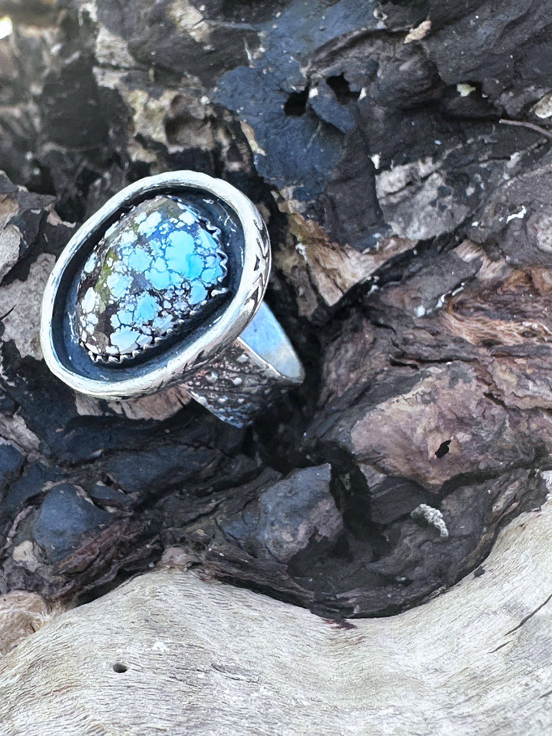 Sterling Silver Rose Cut Turquoise Ring: Urchin Band, Artisan Crafted ...